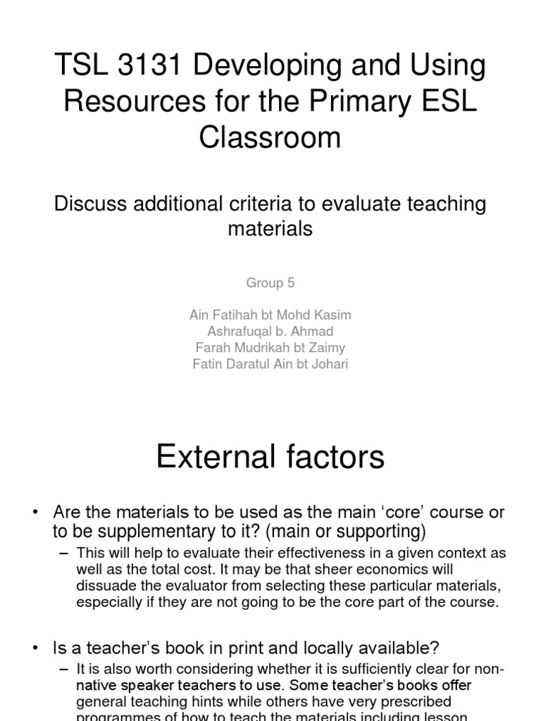 TSL 3131 Developing and Using Resources For The Primary ESL Classroom ...