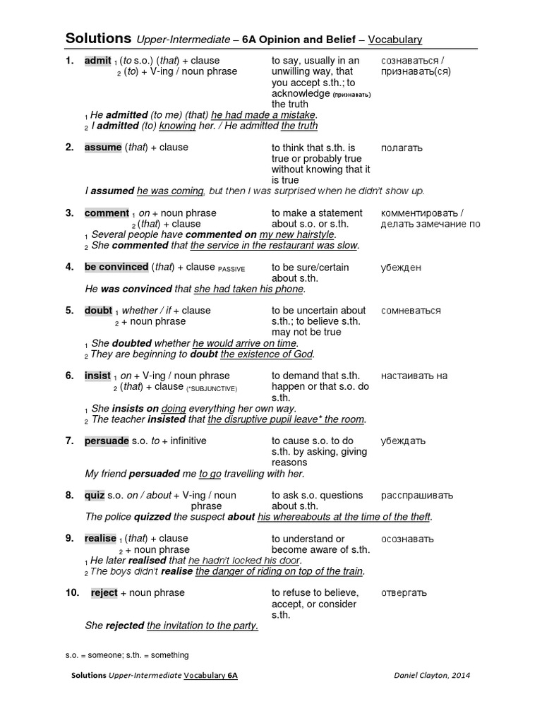 Solutions Upper-Intermediate 6A Vocabulary Russian | PDF