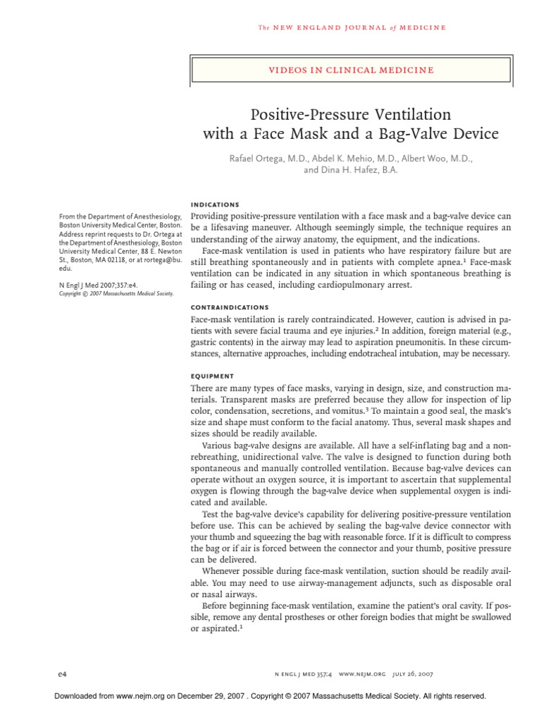 Positive-Pressure Ventilation With A Face Mask and A Bag-Valve Device ...