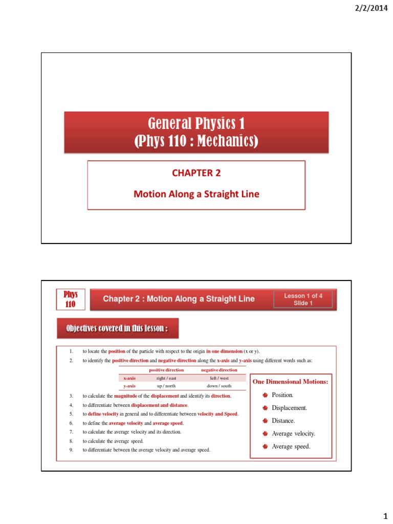 General Physics 1 (Phys 110: Mechanics) : Motion Along A Straight Line ...