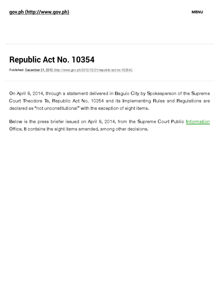 RA 10354 - Resp Parenthood and RH Act 2012 | Reproductive Health ...