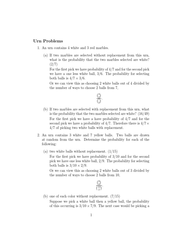 Urn Problems | PDF | Odds | Probability