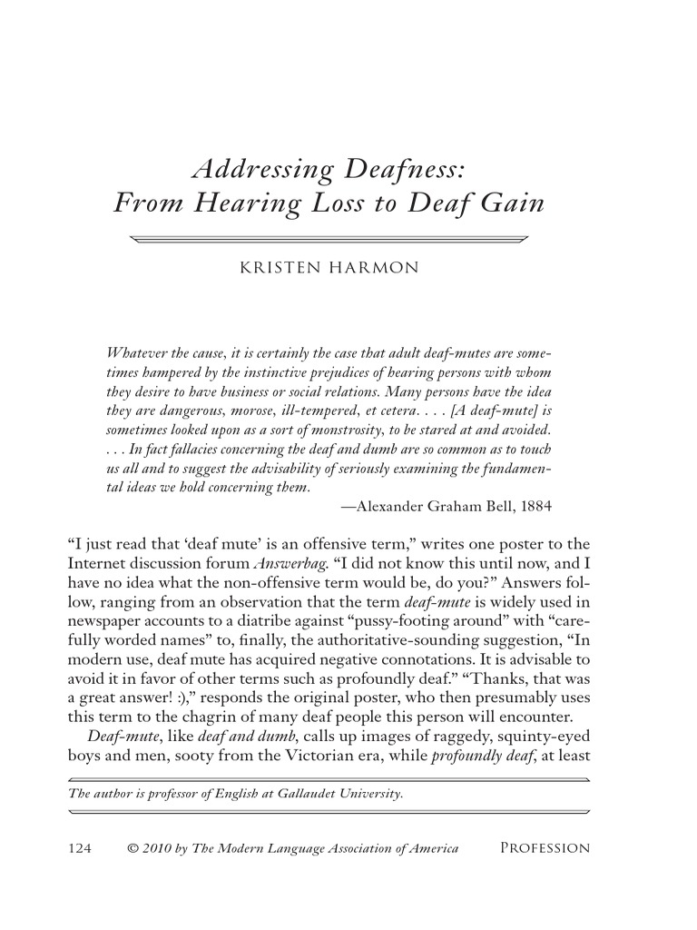 Addressing Deafness. From Hearing Loss To Deaf Gain.2010. | PDF ...