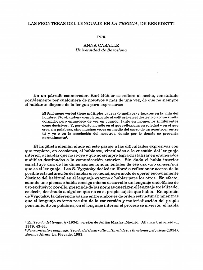 El lenguaje interior y la comunicación no verbal en La tregua de Mario Benedetti | PDF ...