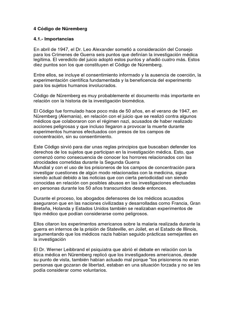 4 Código de Nüremberg | Consentimiento informado | Medicina