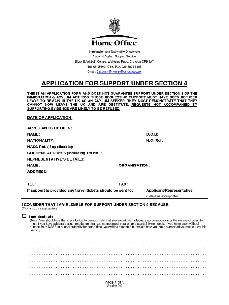 New Request Section 4 Support | PDF | Right Of Asylum | Intellectual Disability