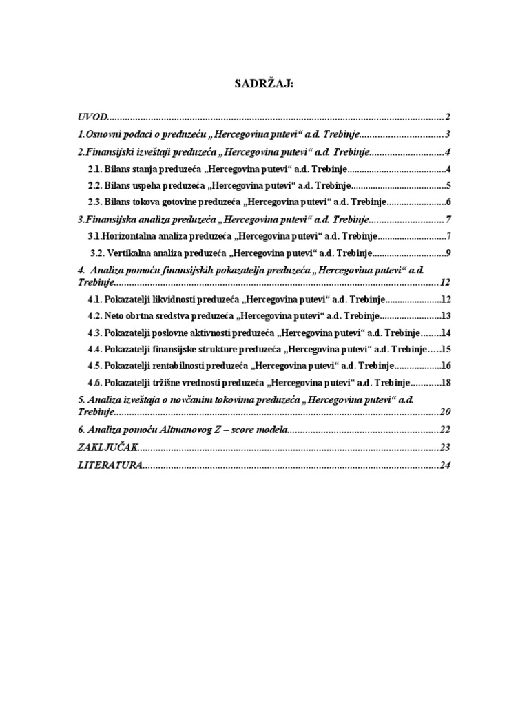 Analiza Poslovanja Preduzeca | PDF