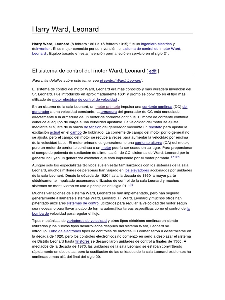 Sistema Ward Leonard | PDF | Motor eléctrico | Generador eléctrico