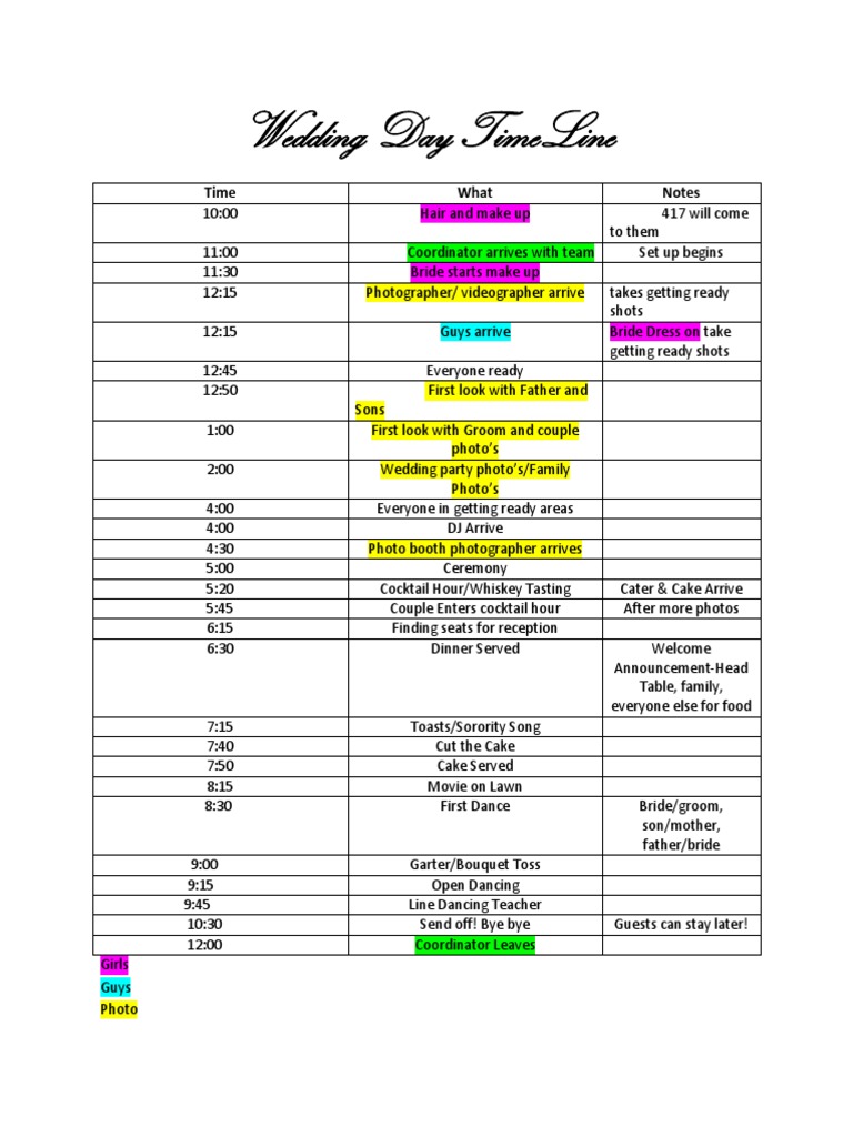 Wedding Day Schedule Overview | PDF | Art