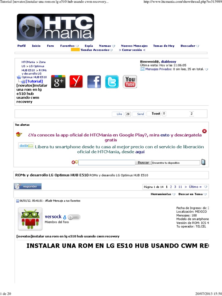 Tutorial (Novatos) Instalar Una Rom en LG E510 Hub Usando CWM Recovery - HTCMania PDF | PDF ...