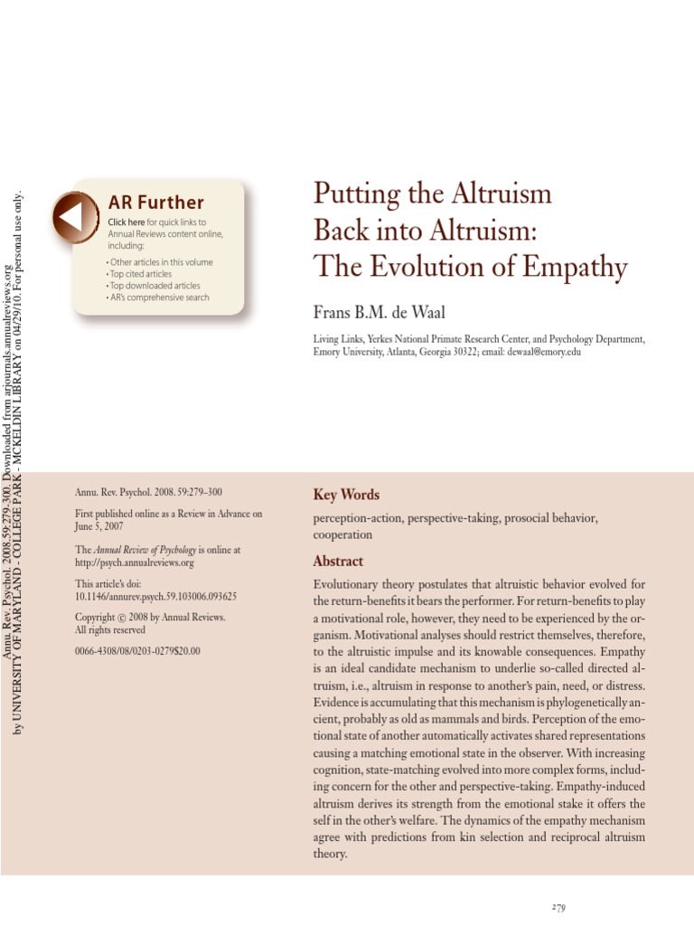 Evolution of Empathy and Altruism | PDF