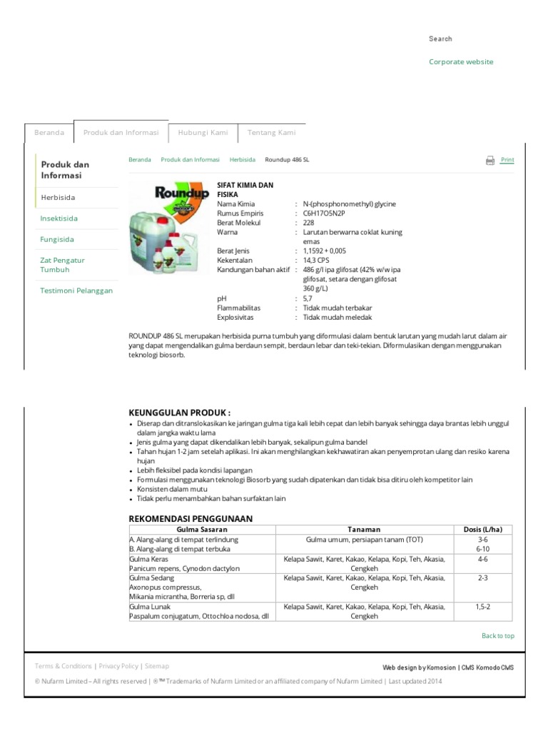 Roundup 486 SL - Nufarm Indonesia | PDF
