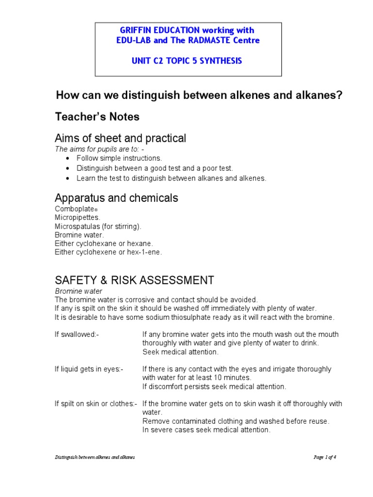 Bromine Water Test | PDF | Alkene | Organic Chemistry