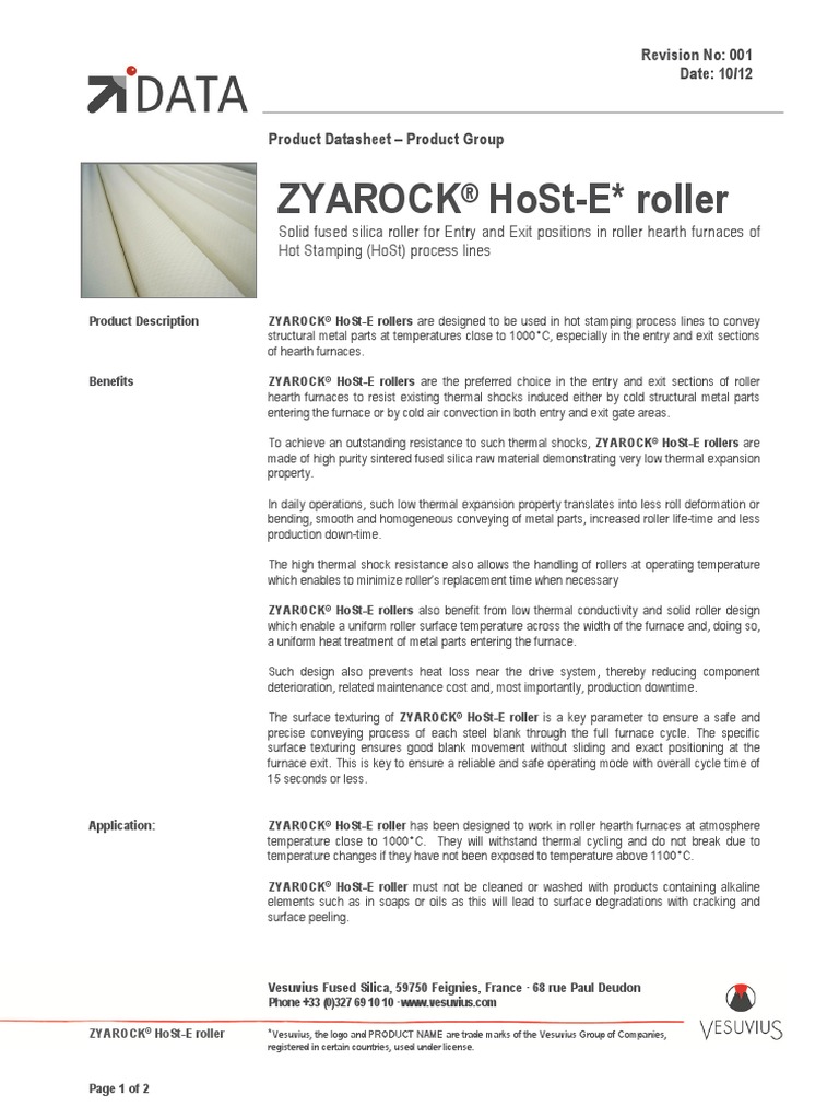 Pds - Zyarock Host-E Roller | PDF | Silicon Dioxide | Thermal Conductivity