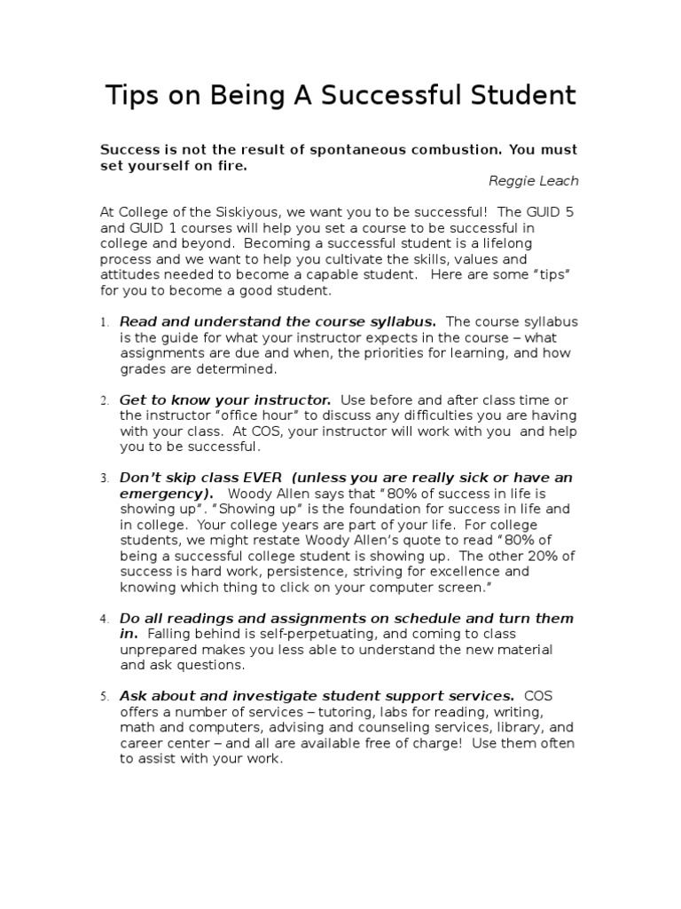 Tips On Being A Successful Student | PDF | Educational Psychology ...