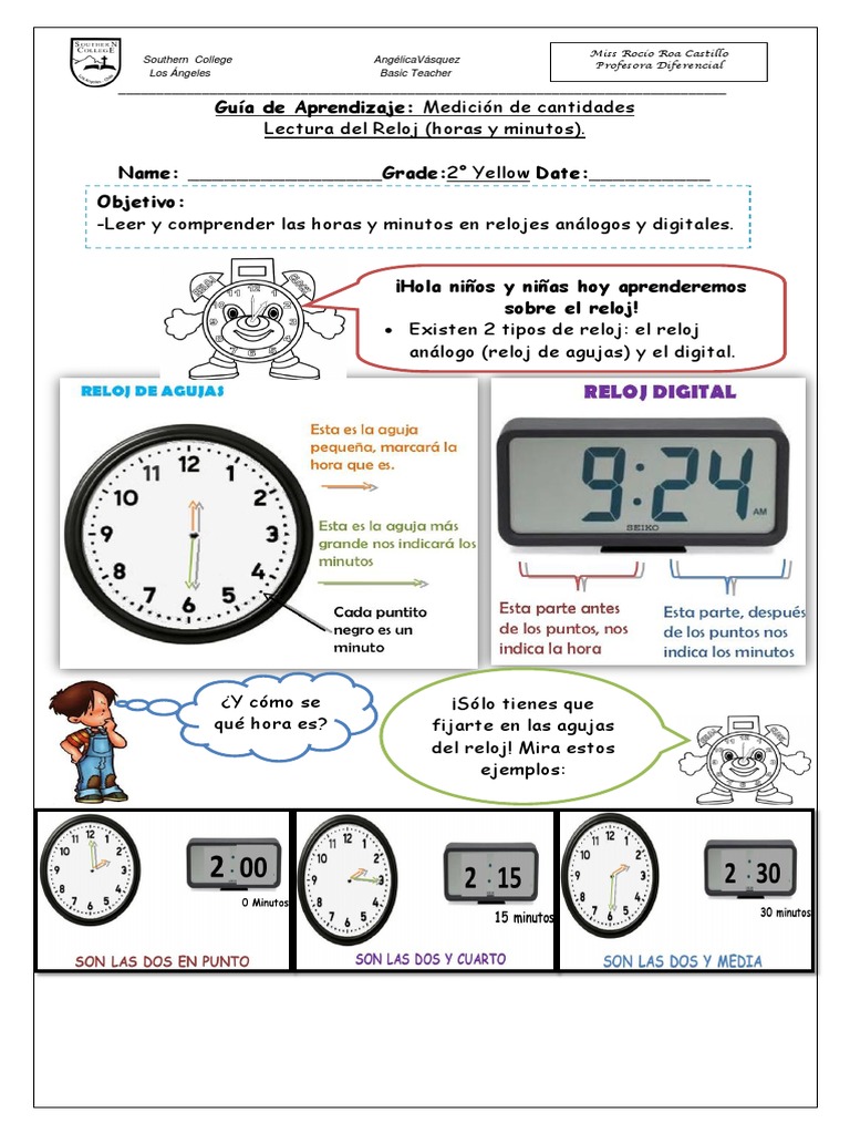 Guía para Leer el Reloj en Primaria | PDF