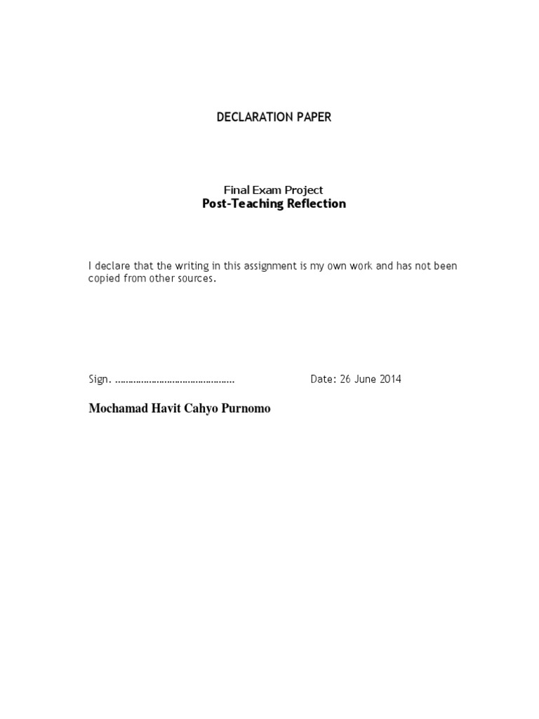 Final Exam Reflection Declaration | PDF
