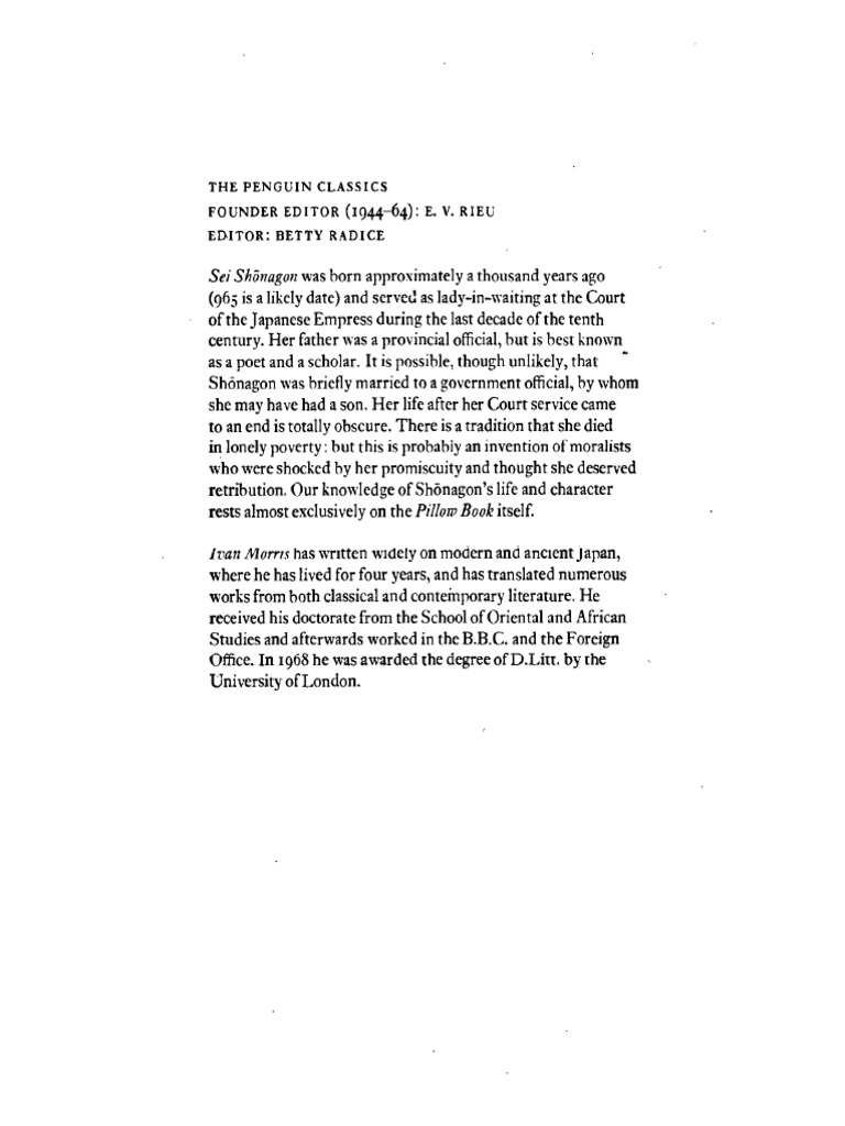 Shonagon, Sei - The Pillow Book of Sei Shōnagon. | PDF