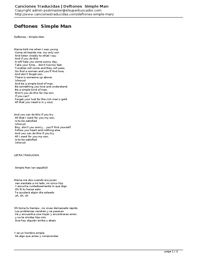 Canciones Traducidas-Deftones Simple Man | PDF