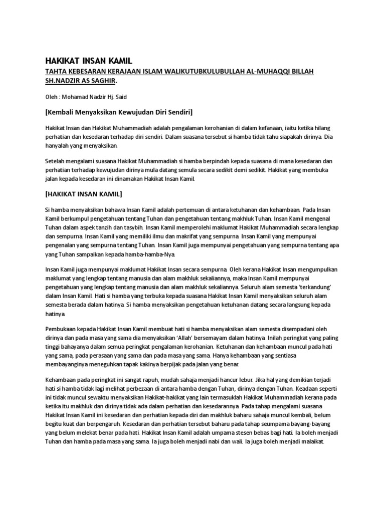 Hakikat Insan Kamil | PDF