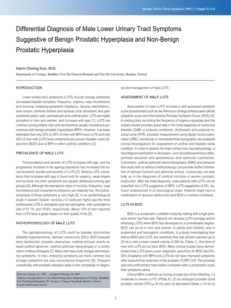 Differential Diagnosis of Male LUTS | PDF | Urology | Genitourinary System