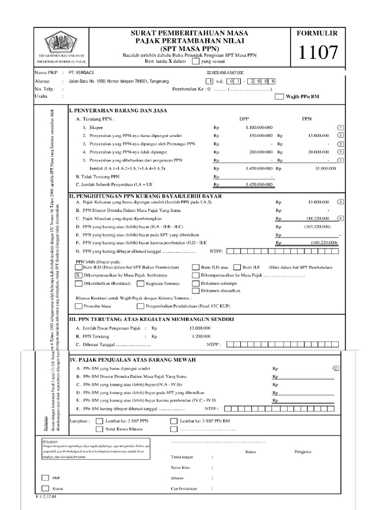 Contoh Pengisian SPT PPN 1107 | PDF