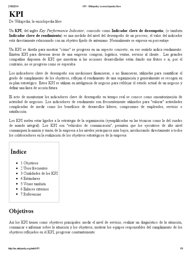 KPI - Wikipedia, La Enciclopedia Libre | PDF | Indicador de rendimiento ...