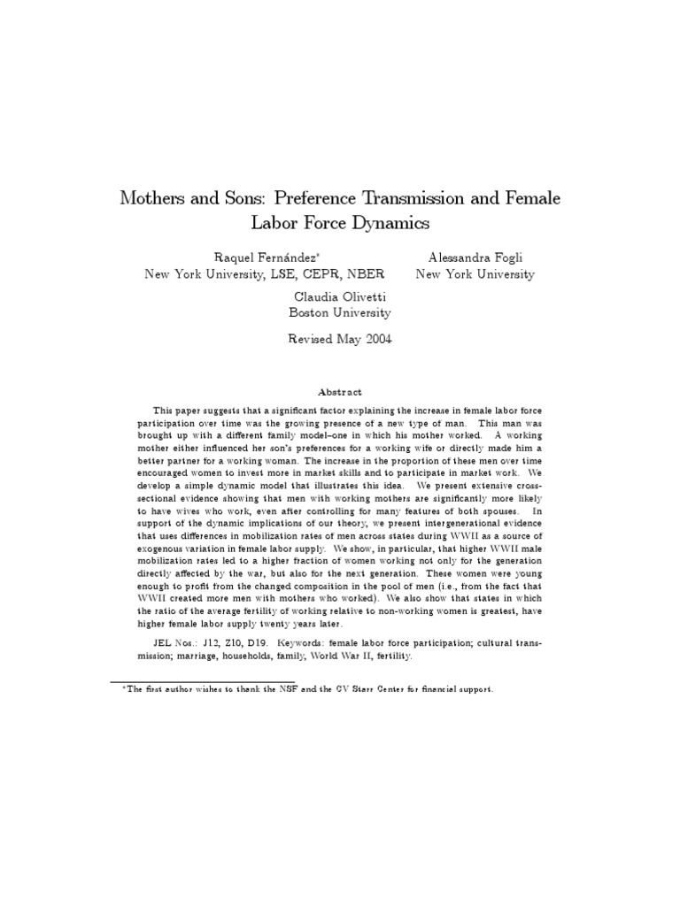 Mothers and Sons Preference Transmission and Female Labor Force ...