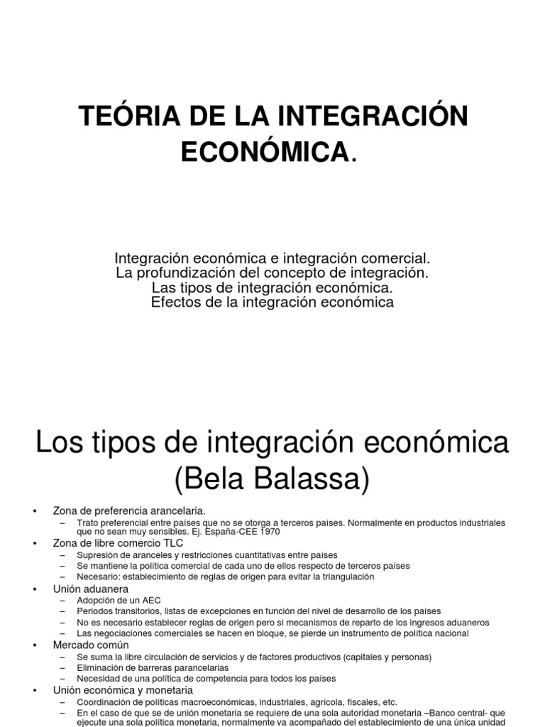 Tipos y Efectos de la Integración Económica | PDF | Beneficio (economía ...