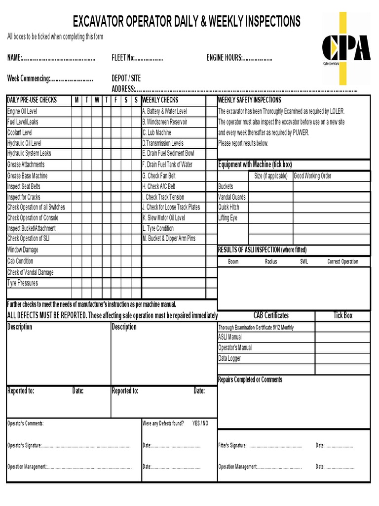 excavator-check-sheet