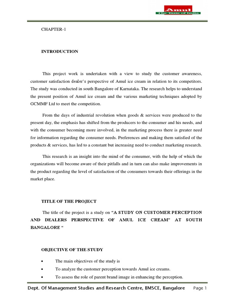 Amul Project Final Chapter1 | PDF | Questionnaire | Retail