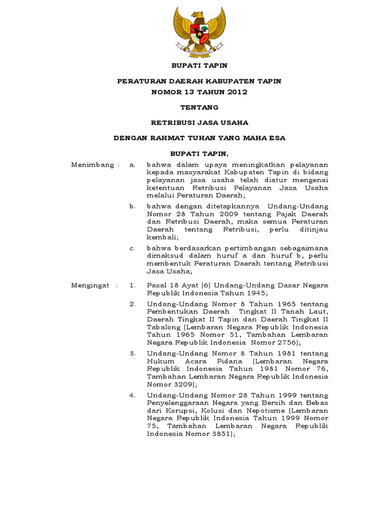 Retribusi Jasa Usaha | PDF