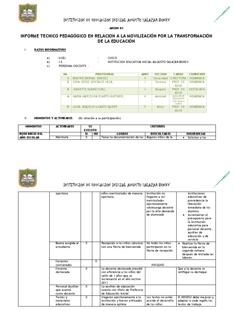 Informe Fin de Año | PDF | Jardín de infancia | Maestros