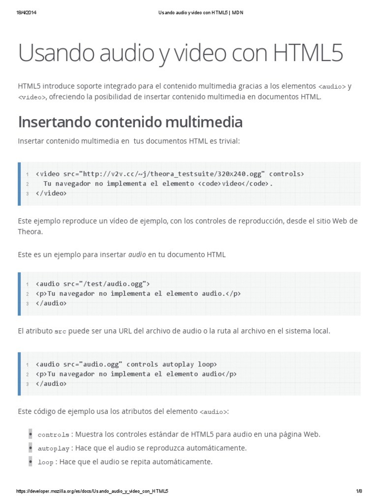 Usando Audio y Video Con HTML5 - MDN | PDF | Multimedia | HTML