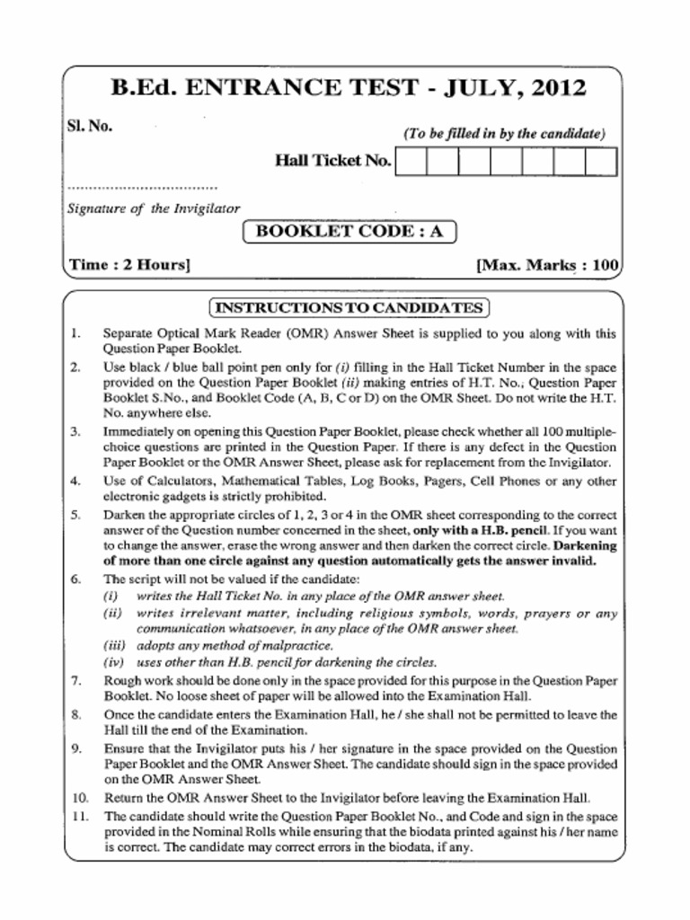 B. Ed entrance exam question