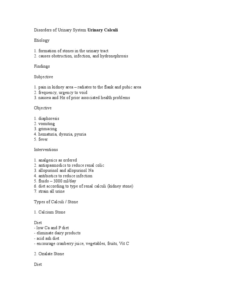 Disorders of Urinary System Urinary Calculi | PDF | Urology | Medical ...