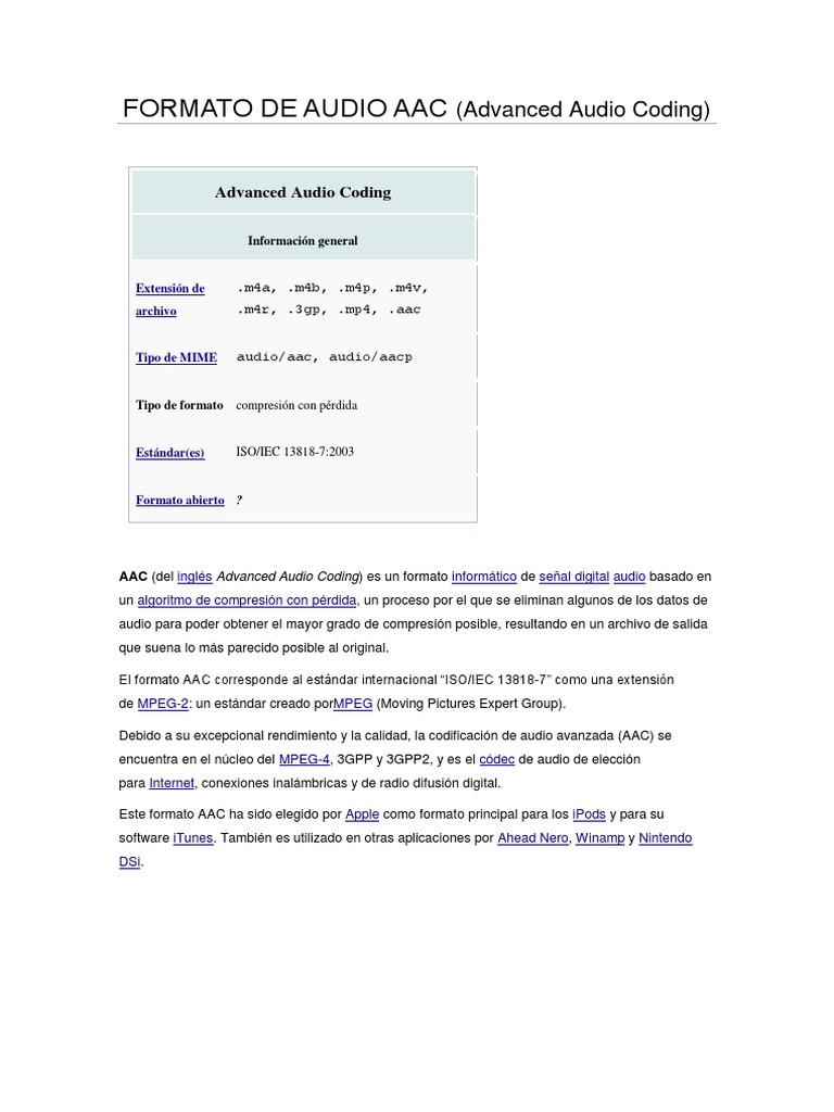 Formato de Audio Aac | PDF | Tecnología de televisión | Tecnología de ...