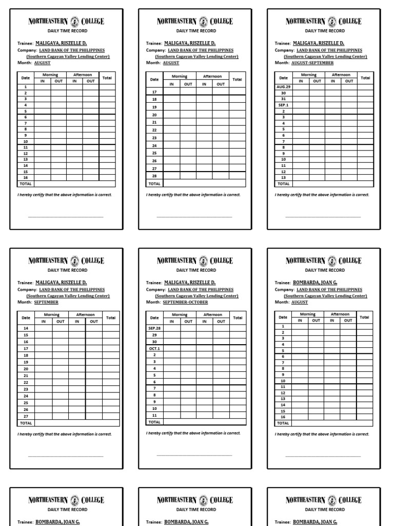 Daily Time Record PDF Business
