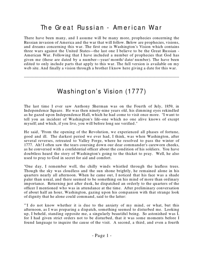 The Great Russian - American War: Washington's Vision (1777) | PDF ...