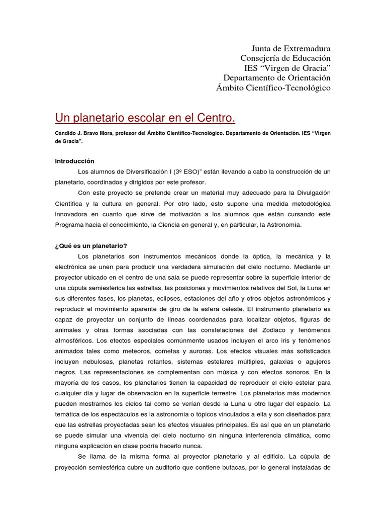 Un Planetario Escolar Parte Uno | PDF | Astronomía | Estrellas