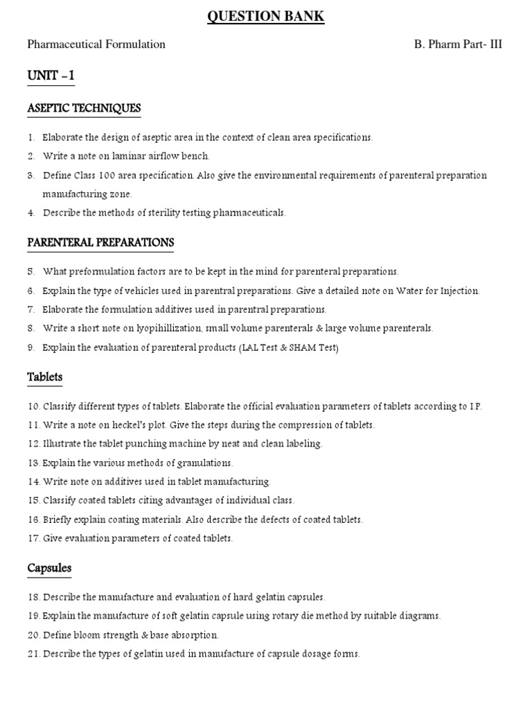A Comprehensive Question Bank on Pharmaceutical Formulation Topics ...