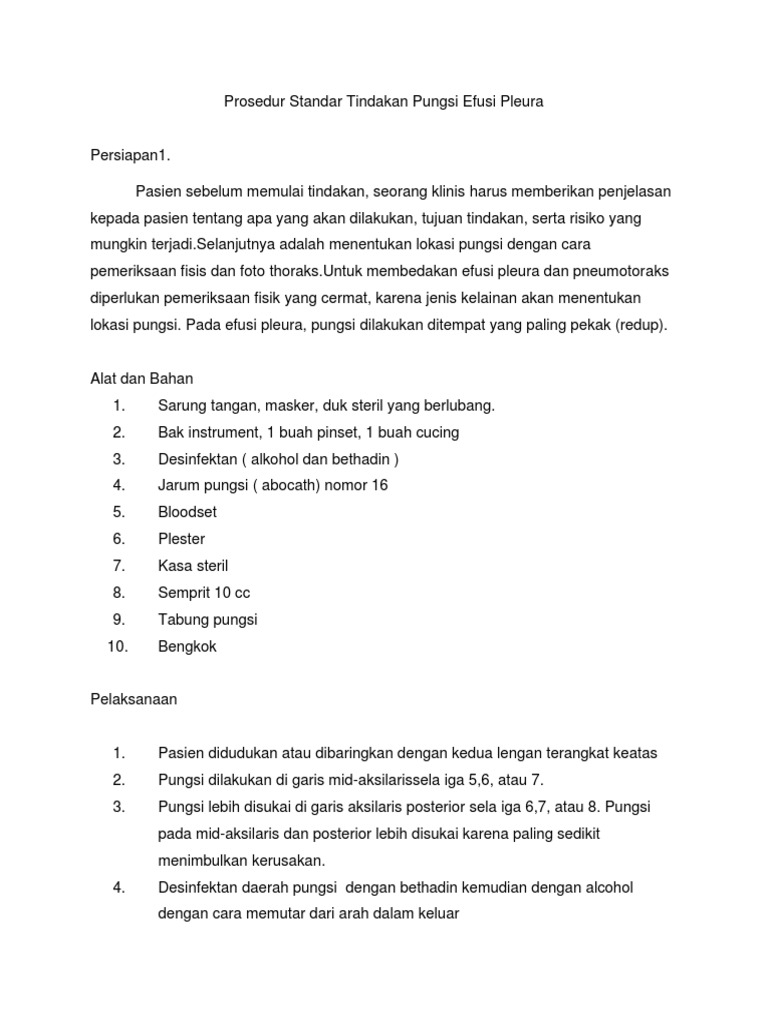 Prosedur Pungsi Efusi Pleura | PDF | Kesehatan Holistik