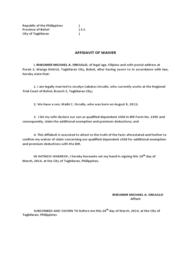 Affidavit of Waiver | PDF