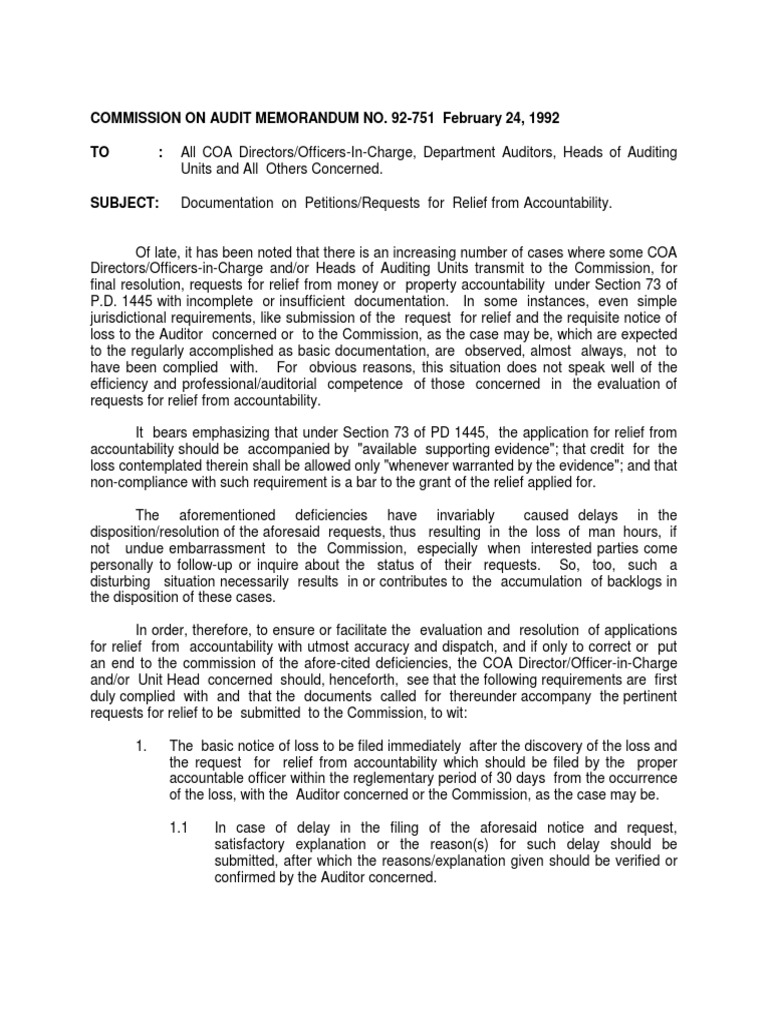 COA Circular Relief From Accountability | PDF | Security Guard | Property