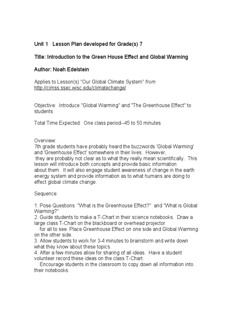 Greenhouse Effect & Global Warming Lesson | PDF | Greenhouse Effect ...