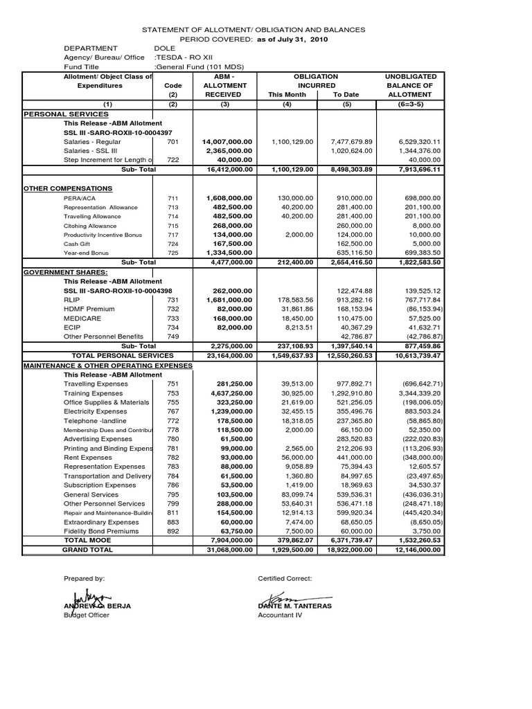SAOB Format for Budget Report | PDF