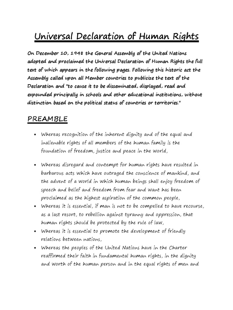 Universal Declaration of Human Rights: Preamble | PDF | European ...