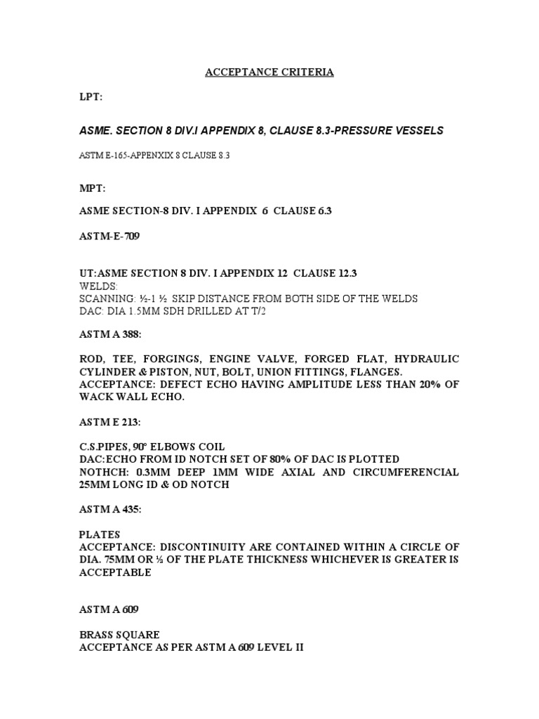 Acceptance Criteria | Welding | Corrosion