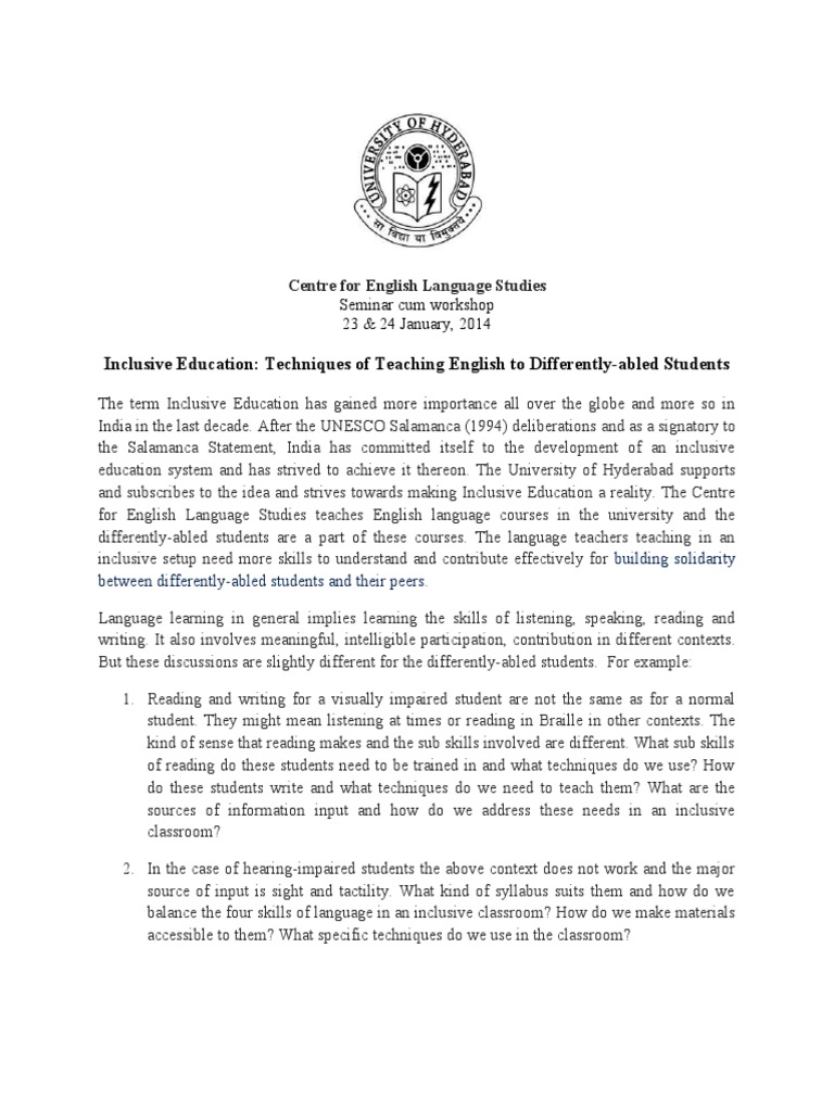 Inclusive Education: Techniques of Teaching English To Differently ...