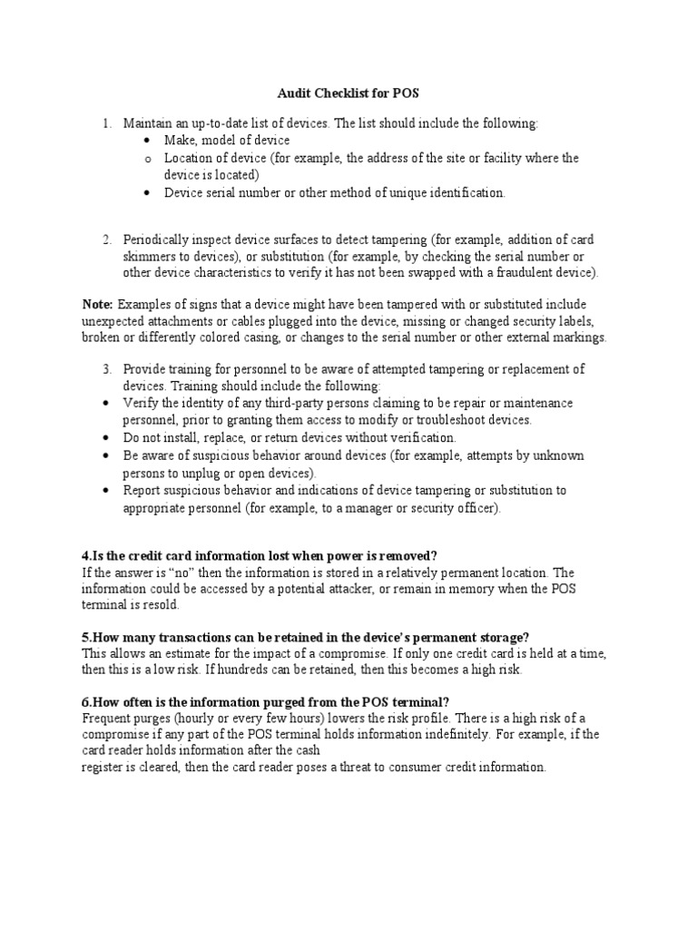 Audit Checklist For POS | PDF | Password | Point Of Sale